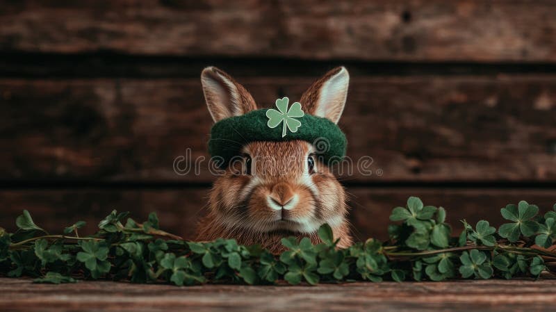 Adorable Bunny in Green Hat with Clover Stock Illustration ...