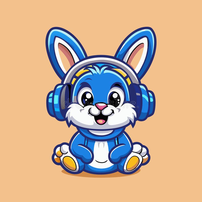 Adorable Bunny with Headphones Character Illustration in Vector Format ...