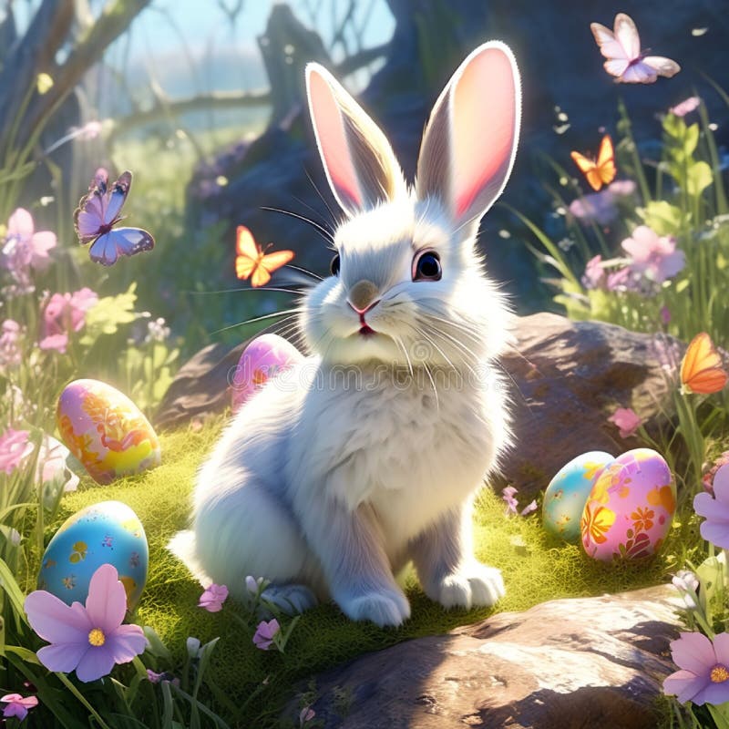 An Adorable Bunny Holding a Basket Filled with Colorful Easter Eggs Trending on Artstation Sharp ...