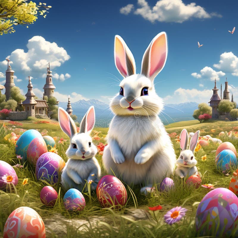 An Adorable Bunny Holding a Basket Filled with Colorful Easter Eggs Trending on Artstation Sharp ...