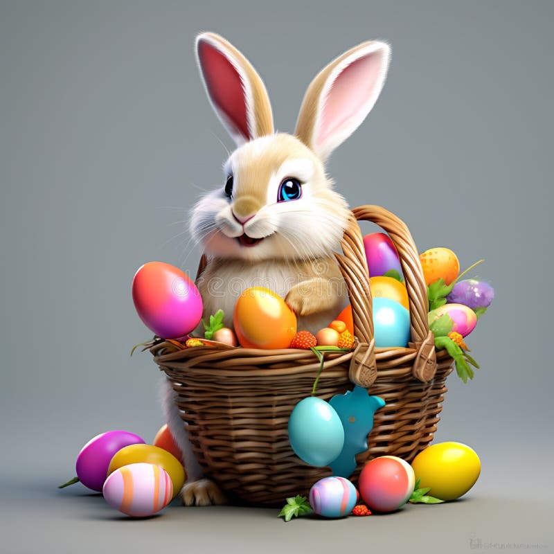 An Adorable Bunny Holding a Basket Filled with Colorful Easter Eggs Trending on Artstation Sharp ...
