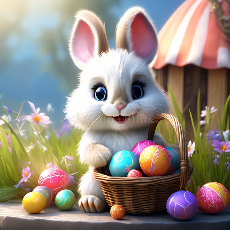 An Adorable Bunny Holding a Basket Filled with Colorful Easter Eggs Trending on Artstation Sharp ...