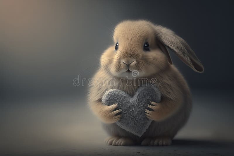 Adorable Bunny Holding a Heart Stock Illustration - Illustration of ...