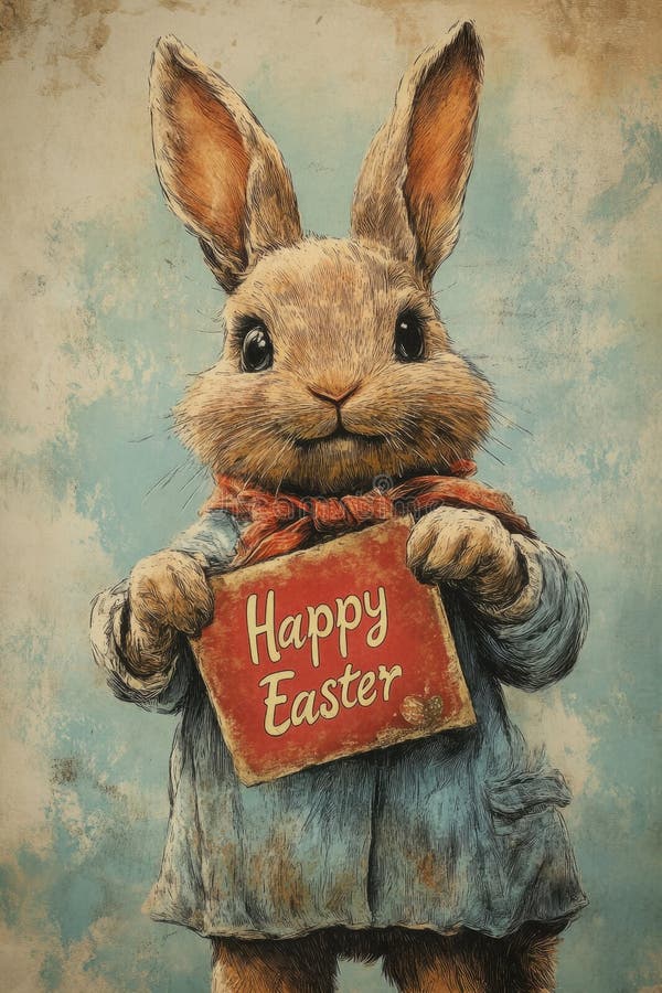 Adorable Bunny Holding a Red Sign with the Message Happy Easter Written ...