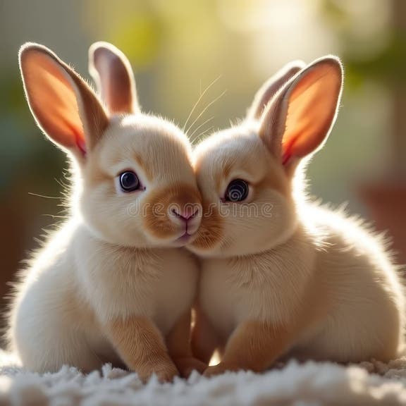 Adorable Bunny Pair Cuddling Together in a Cozy Setting Stock Photo ...