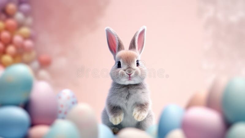 Adorable Bunny among Pastel Easter Eggs Festive Spring. GenerativeAI ...