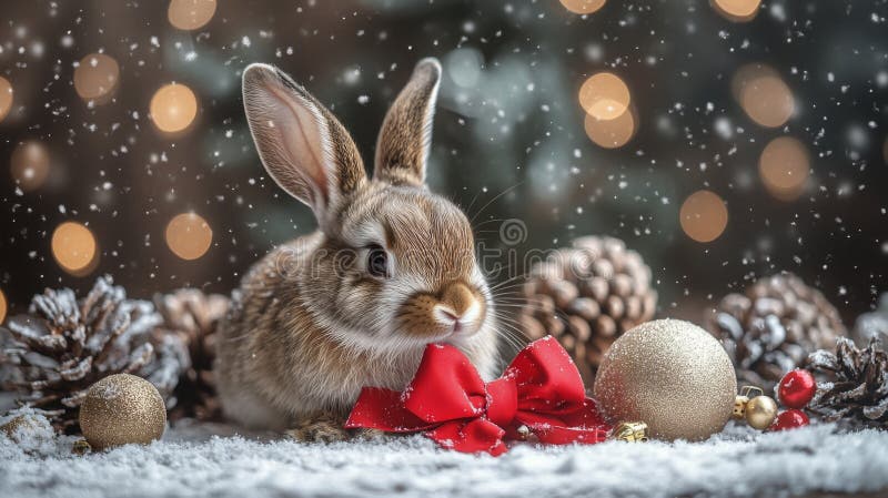 Adorable Bunny Rabbit Christmas Festive Winter Scene Stock Illustration ...