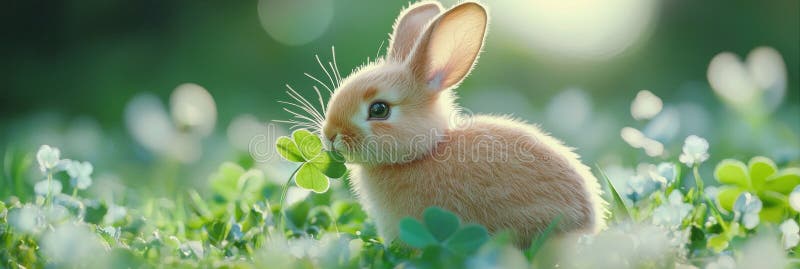 Adorable Bunny Rabbit in a Field of Clover Stock Illustration ...