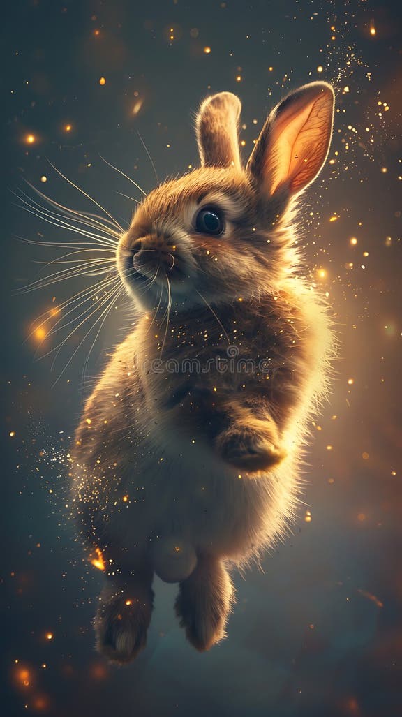 Cute Bunny Rabbit with Magical Glowing Lights Stock Illustration ...