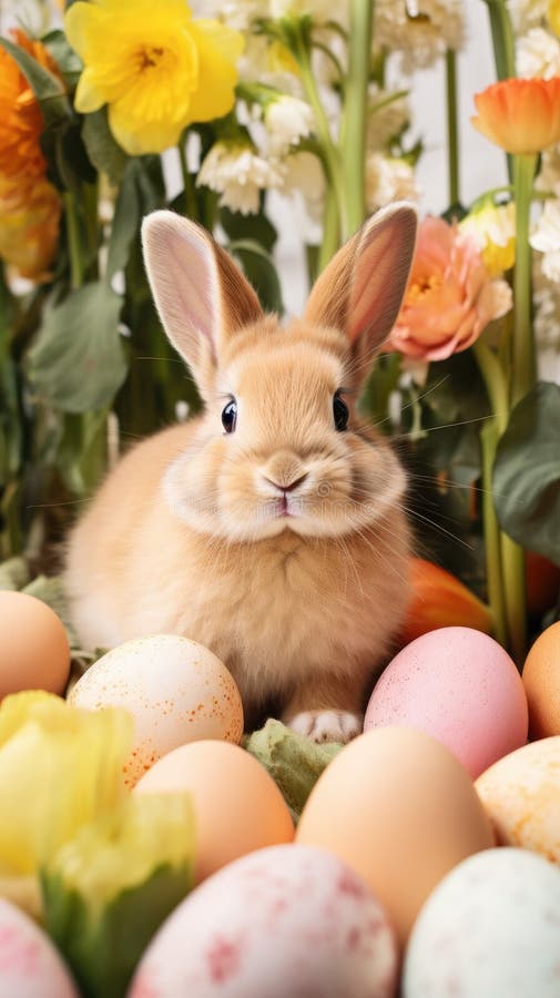 An Adorable Bunny Rabbit Sitting in a Bed of Flowers, Surrounded by ...