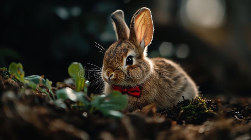 Adorable Bunny with Red Bow Tie in a Forest Setting. Rabbit Week Stock ...