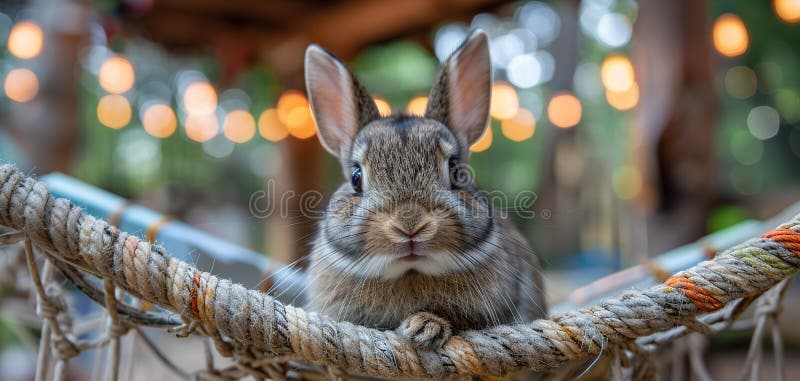Adorable Bunny Relaxing in a Hammock Stock Illustration - Illustration ...