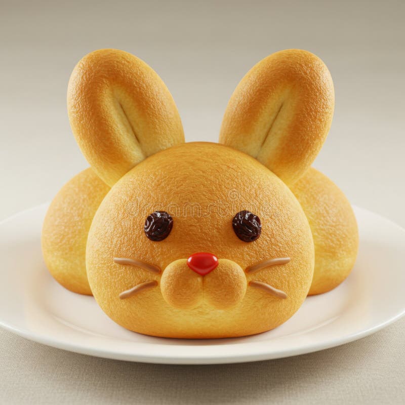 Adorable Bunny Shaped Bread on White Plate Stock Illustration ...
