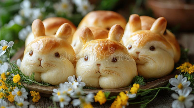 Adorable Bunny Shaped Breads Delight Easter Baking Stock Illustration ...