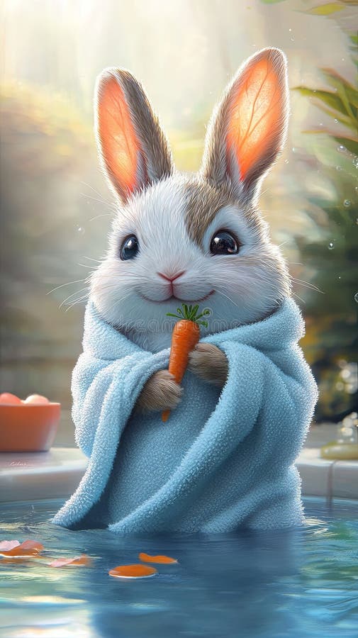 Adorable Bunny Wrapped Towel Holding Tiny Carrot Stock Photos - Free ...