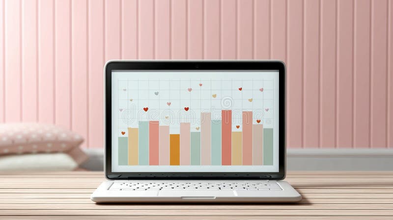 Adorable Business Data Analysis on a Laptop with Heart-Shaped ...
