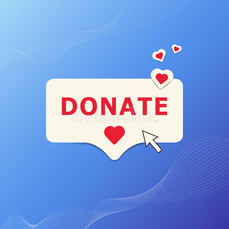 Donate Button on Blue Background with Hearts, Waves and Arrow. Stock ...
