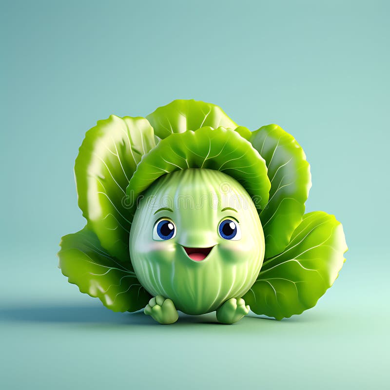 Adorable Cabbage: 3D Render of a Cute Cabbage Isolated Against a Solid ...