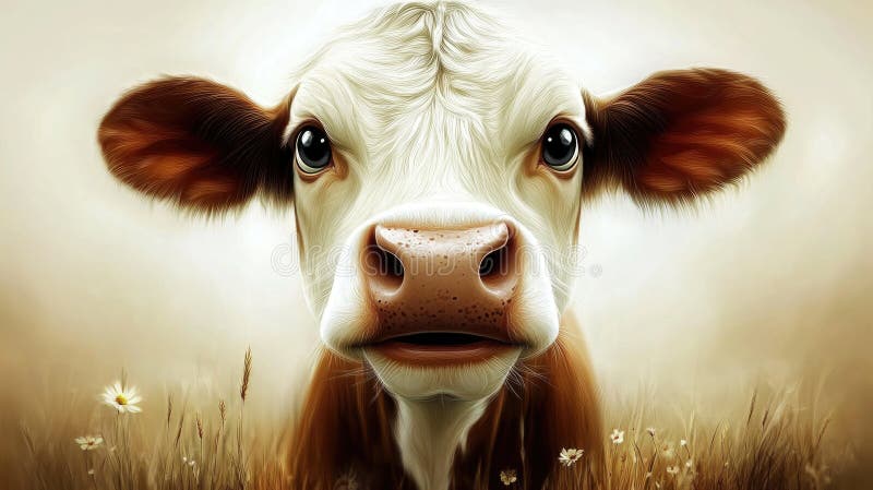 Adorable Calf Facing Front in a Field of Wildflowers Stock Image ...