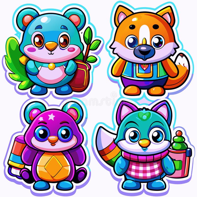 Adorable Cartoon Animals Bear, Fox, Backpack, Book, Nature Stock Vector ...