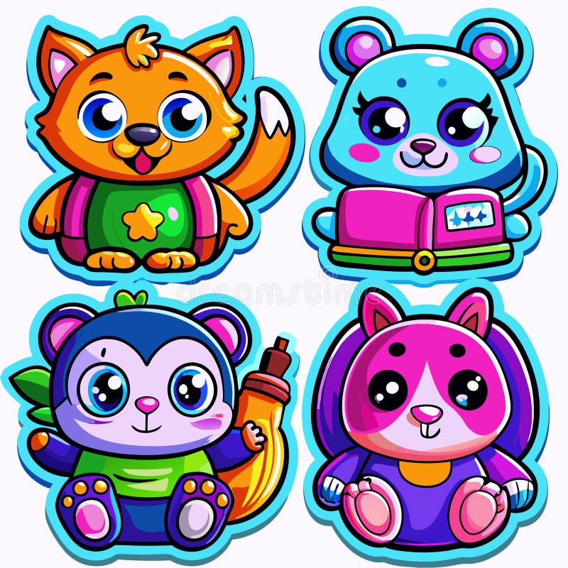 Adorable Cartoon Animals Fox, Mouse, Monkey, Rabbit Stock Vector ...