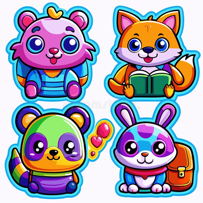 Adorable Cartoon Animals Fox, Panda, Rabbit, Bear Stock Vector ...