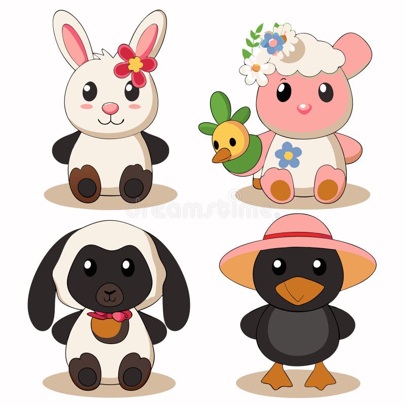 Adorable Cartoon Animals Rabbit, Sheep, Duckling Stock Vector ...