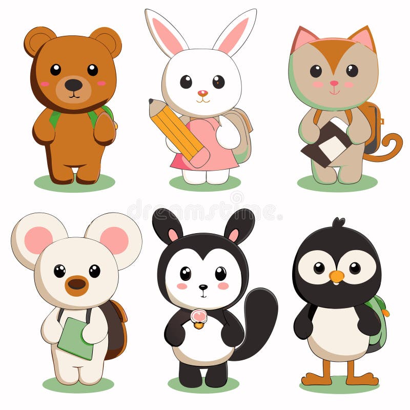 Adorable Cartoon Animals Ready for School. (1 Stock Vector ...