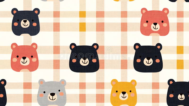 Adorable Cartoon Bear Seamless Pattern with Red, Black, and Gray Bears ...