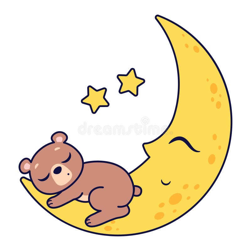 Adorable Cartoon Bear Sleeps on the Moon. Vector Illustration Stock ...
