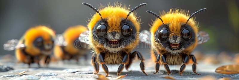 Adorable Cartoon Bee Pair Posing on a Surface Stock Illustration ...