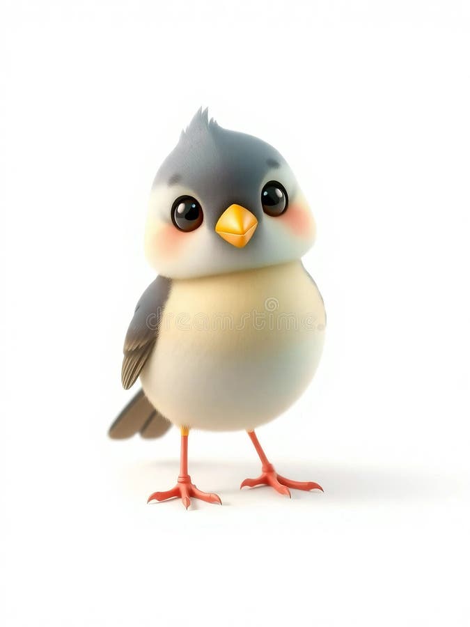 Adorable Cartoon Bird Illustration with Soft Colors and Expressive ...