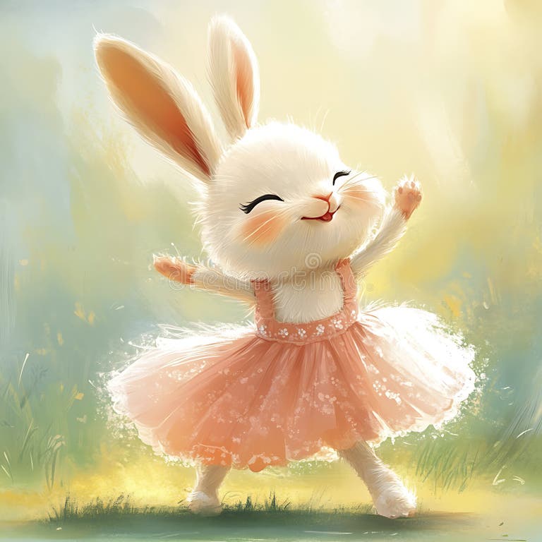 Adorable Cartoon Bunny Joyfully Dancing in Easter Celebration Stock ...