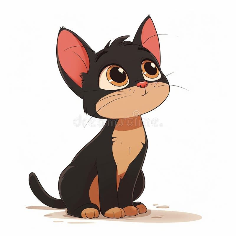 Adorable Cartoon Cat with Big Eyes and Expressive Features Sitting ...