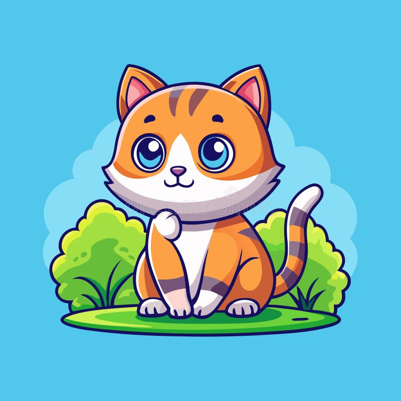 Adorable Cartoon Cat Deep in Contemplative Thought Stock Vector ...