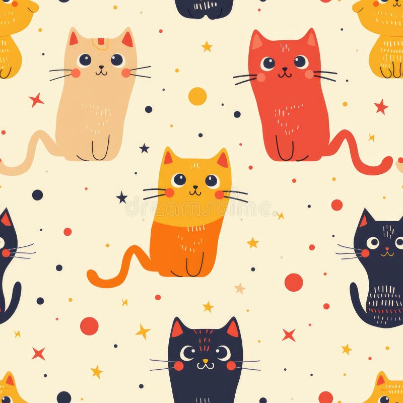 Adorable Cartoon Cat Faces Pattern for Playful Backgrounds Stock ...