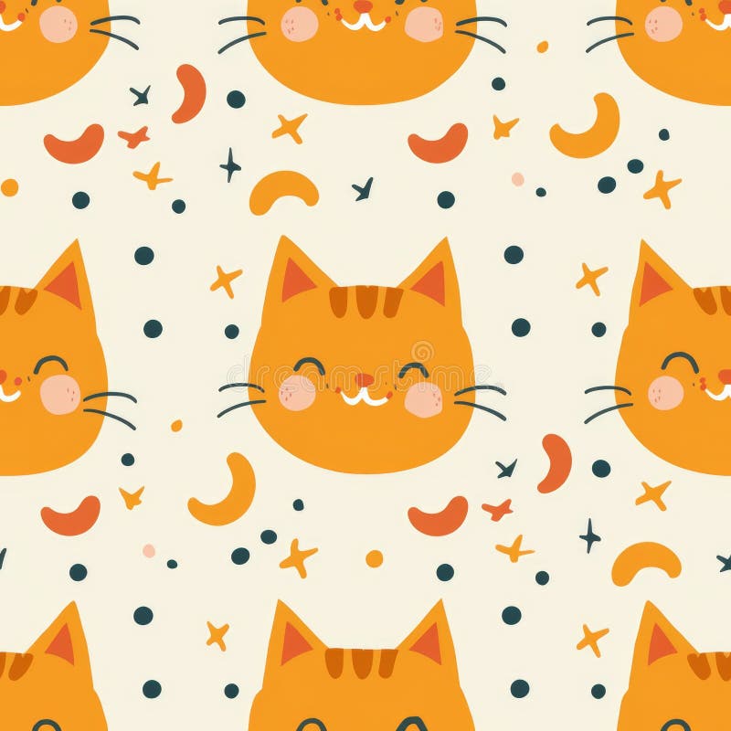 Adorable Cartoon Cat Faces Pattern for Playful Backgrounds Stock ...