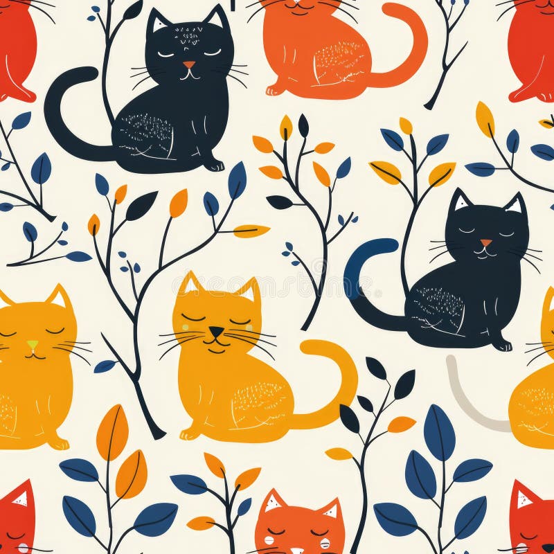 Adorable Cartoon Cat Faces Pattern for Playful Backgrounds Stock ...