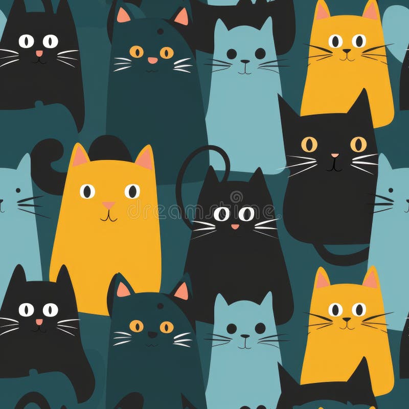 Adorable Cartoon Cat Faces Pattern for Playful Backgrounds Stock ...