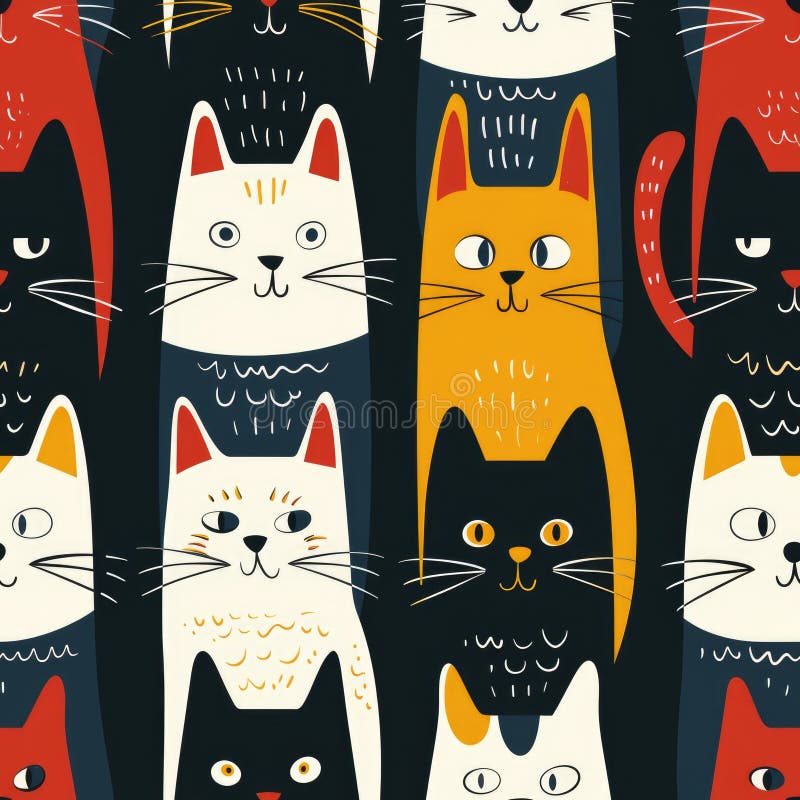 Adorable Cartoon Cat Faces Pattern for Playful Backgrounds Stock ...