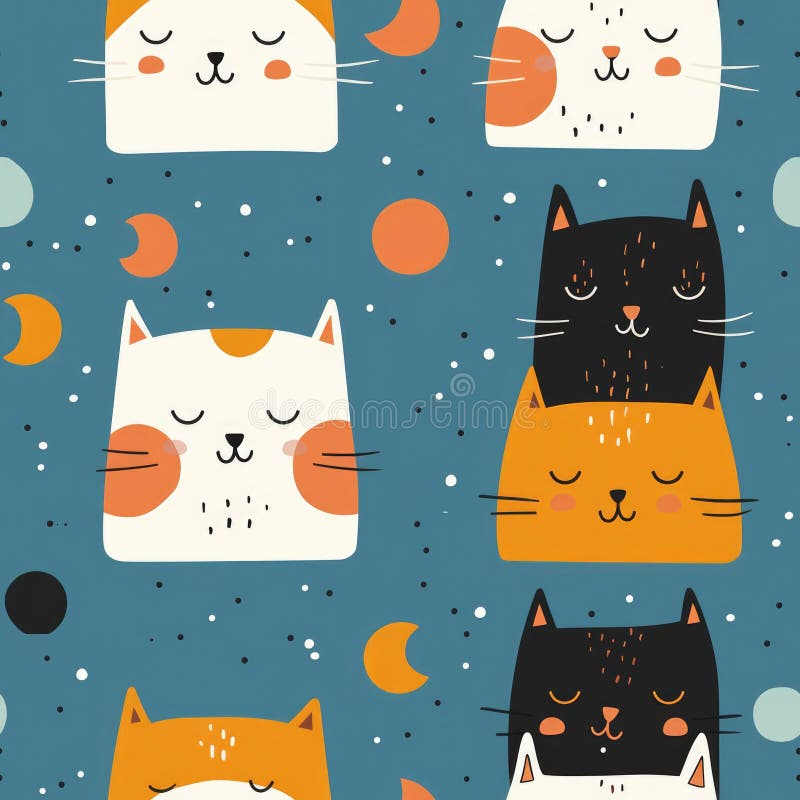 Adorable Cartoon Cat Faces Pattern for Playful Backgrounds Stock ...