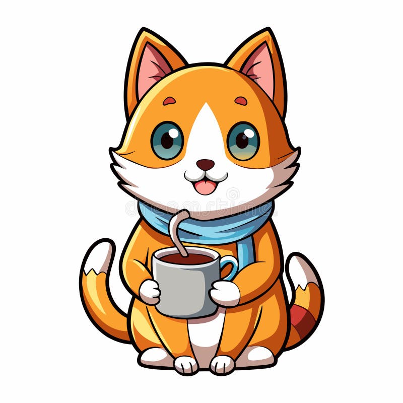 Adorable Cartoon Cat Sipping Coffee in Vector Illustration Stock Vector ...