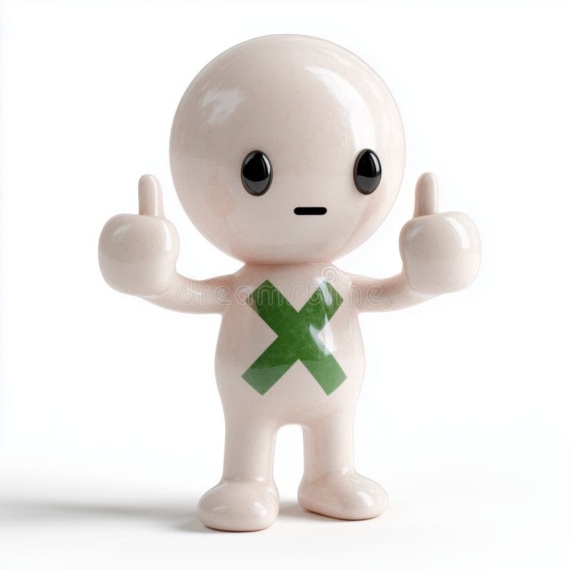 Adorable Cartoon Character With Thumbs Up Gesture And Green X Symbol Stock Illustration