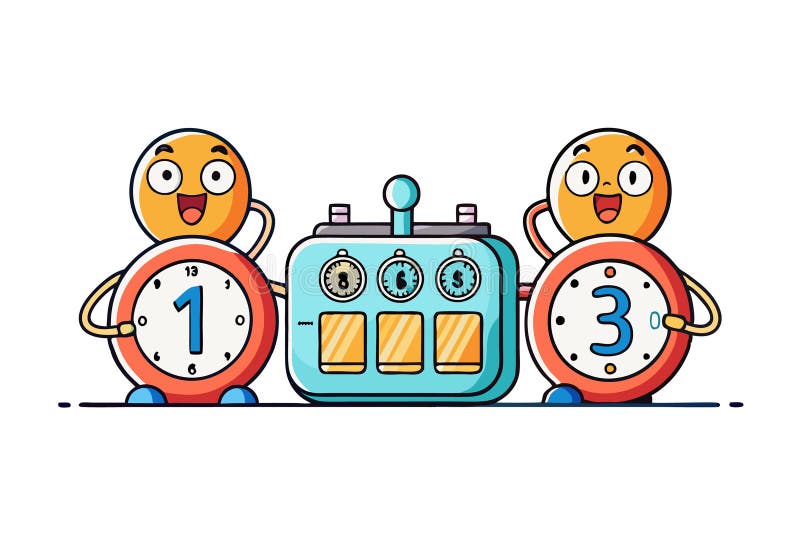 Adorable Cartoon Clock Characters with Bright Countdown Timer Displays ...