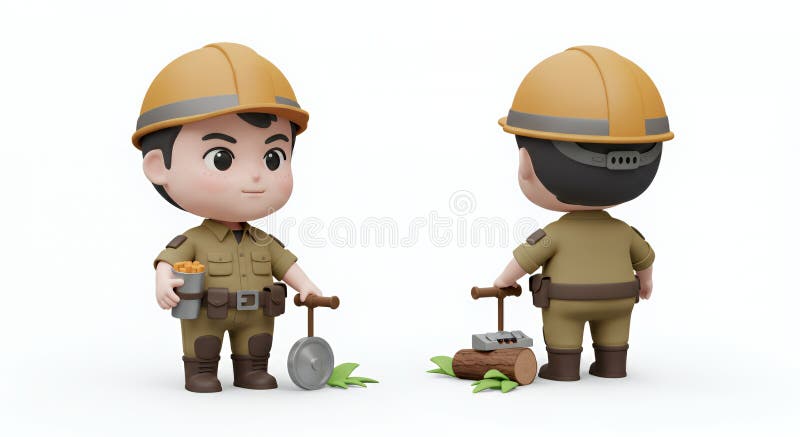 Adorable Cartoon Construction Worker 3D Render Isolated on White ...