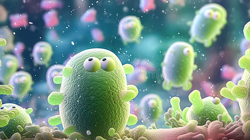 Adorable Cartoon 3D Bacteria with Expressive Faces Stock Image - Image ...