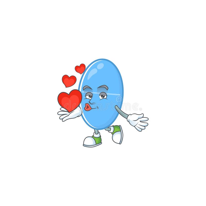 An Adorable Cartoon Design of Blue Capsule Holding Heart Stock Vector ...