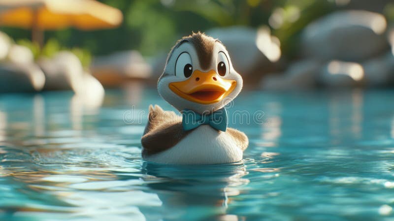 Adorable Cartoon Duckling Swimming in a Pool Stock Illustration ...