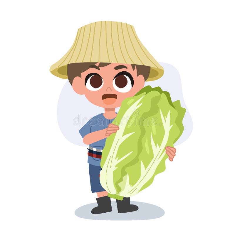 Adorable Cartoon Farmer with Big Cabbage Stock Illustration ...
