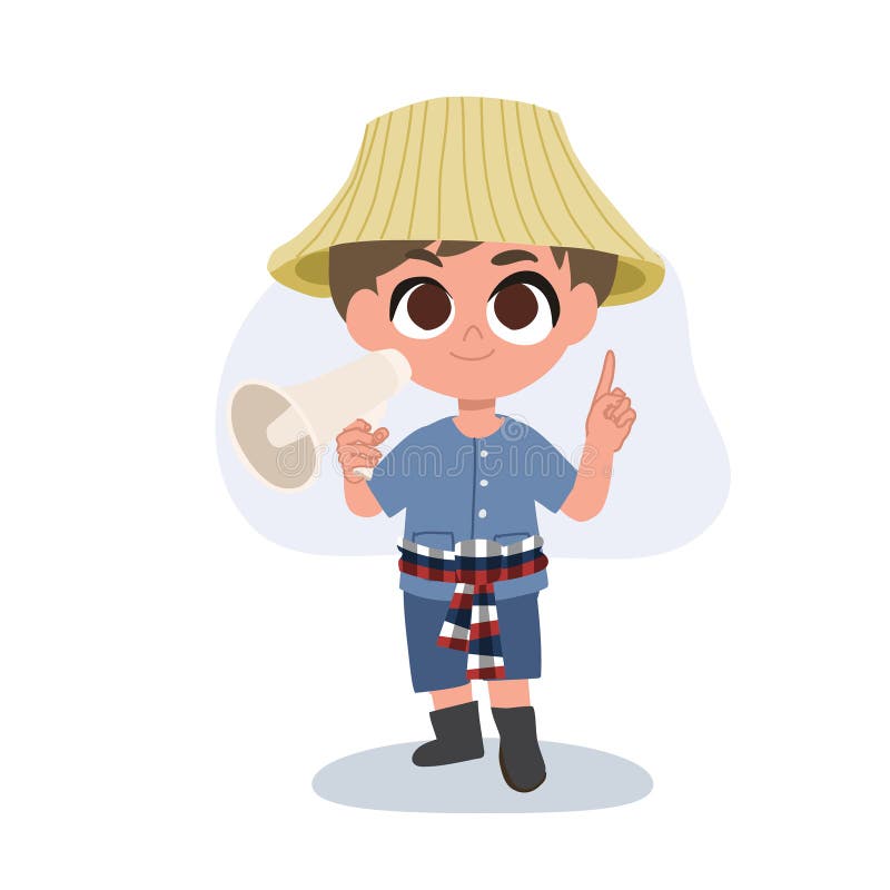 Adorable Cartoon Farmer Making an Announcement with Megaphone Stock ...